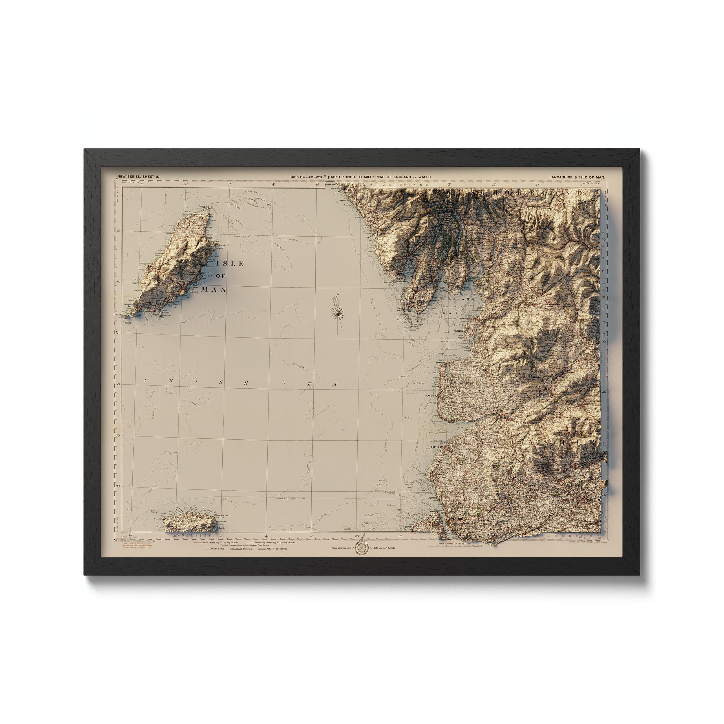 Lancashire and Isle of Man Topographic Map Vintage Reprint Historical ...