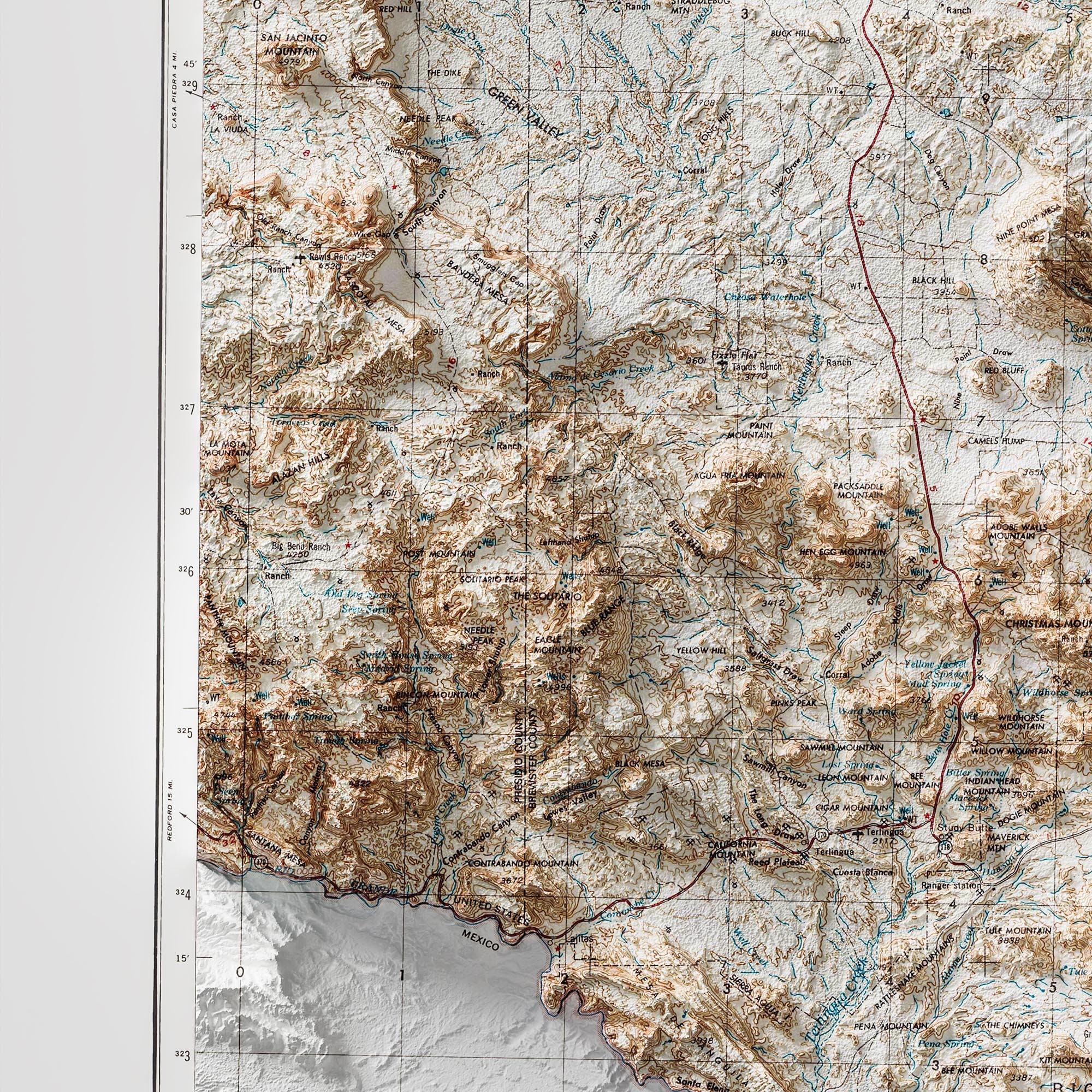Big Bend National Park Wall Art, Big Bend Topographic Map, Emory Peak ...