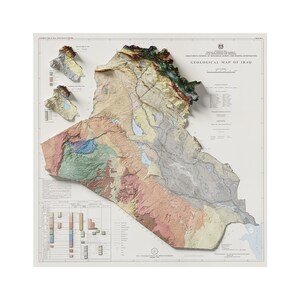 Iraq Geological Map Art Print, Vintage Shaded Relief Art - Etsy