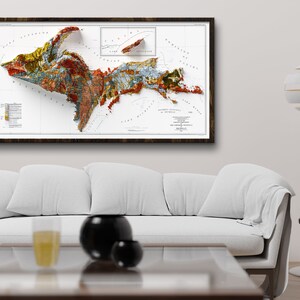 Upper Peninsula of Michigan Wall Art Map - Geological Print - Geography ...