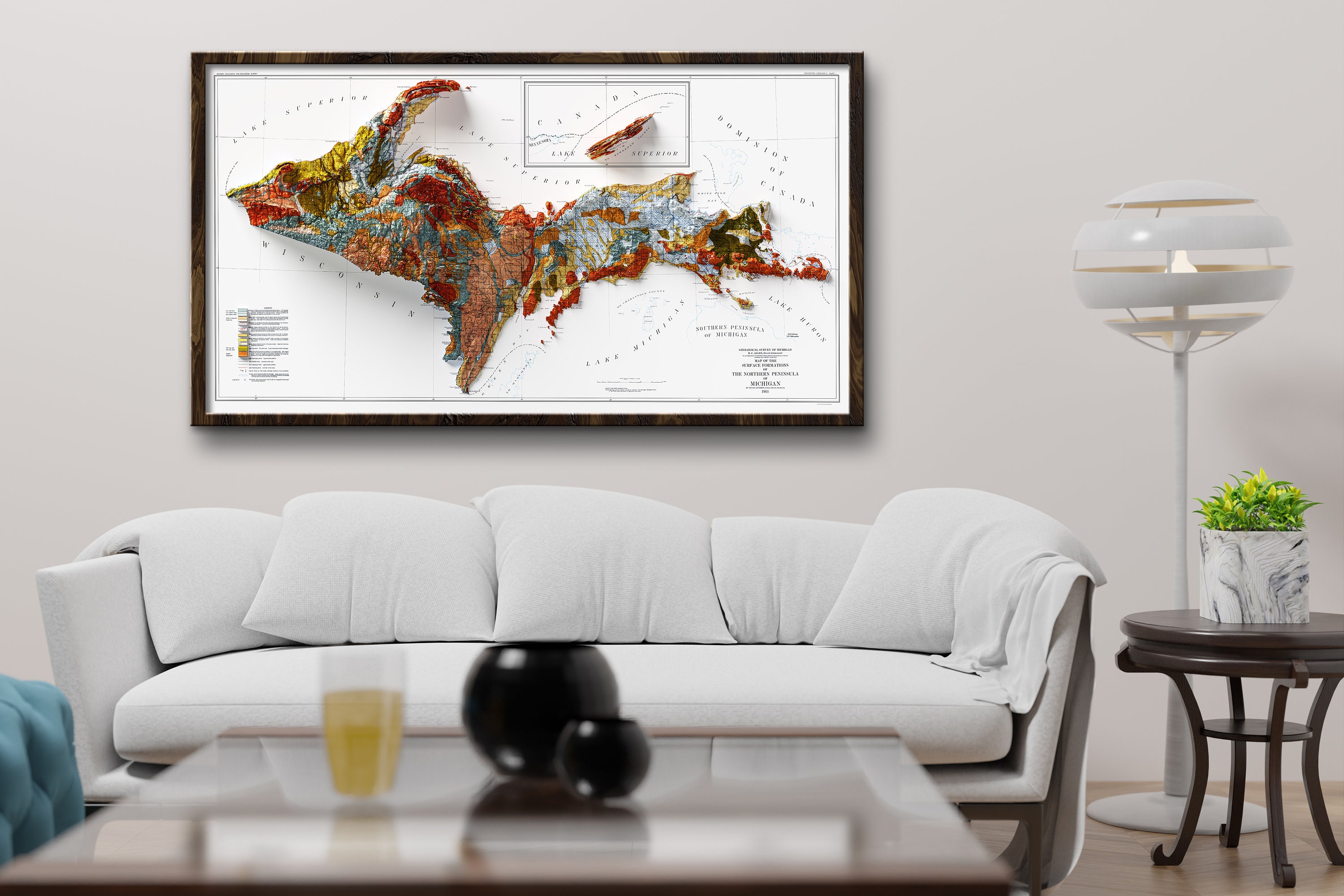 Upper Peninsula Michigan Geological Map Print - Vintage Style Wall Art ...