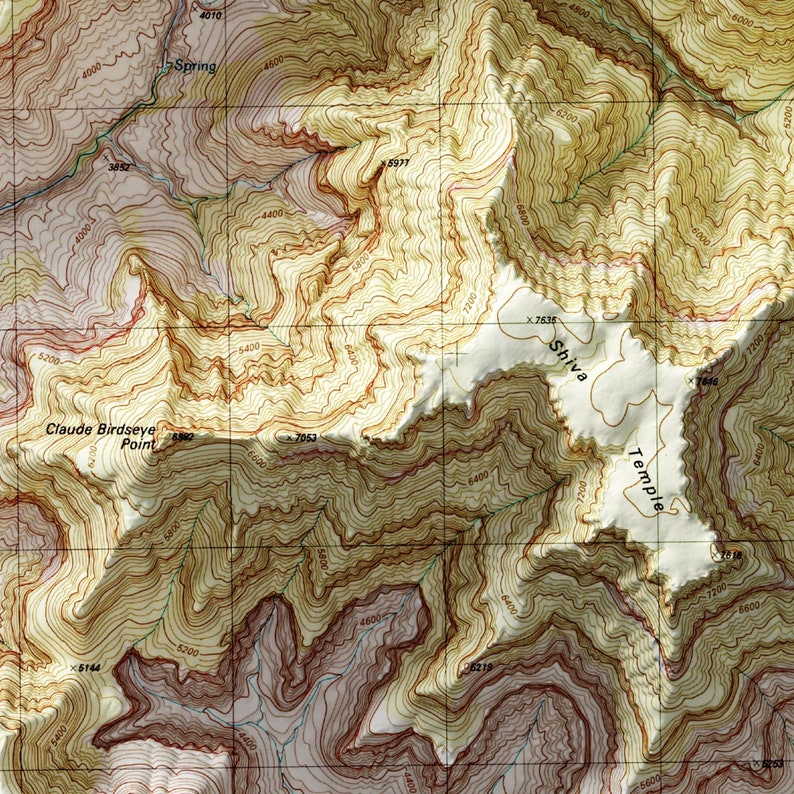 Shiva Temple Map, Grand Canyon National Park Map, Topographic Map With ...