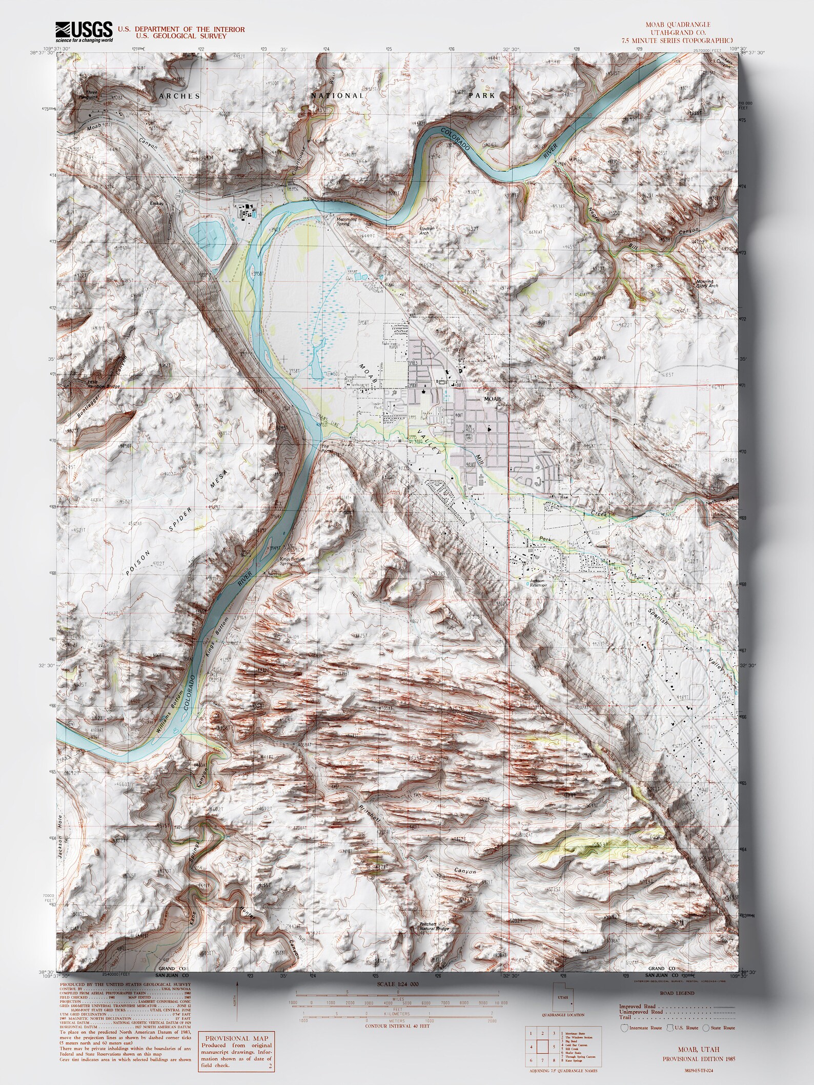 Topographic Map of Moab 1985 Utah Vintage Reprint Historical - Etsy