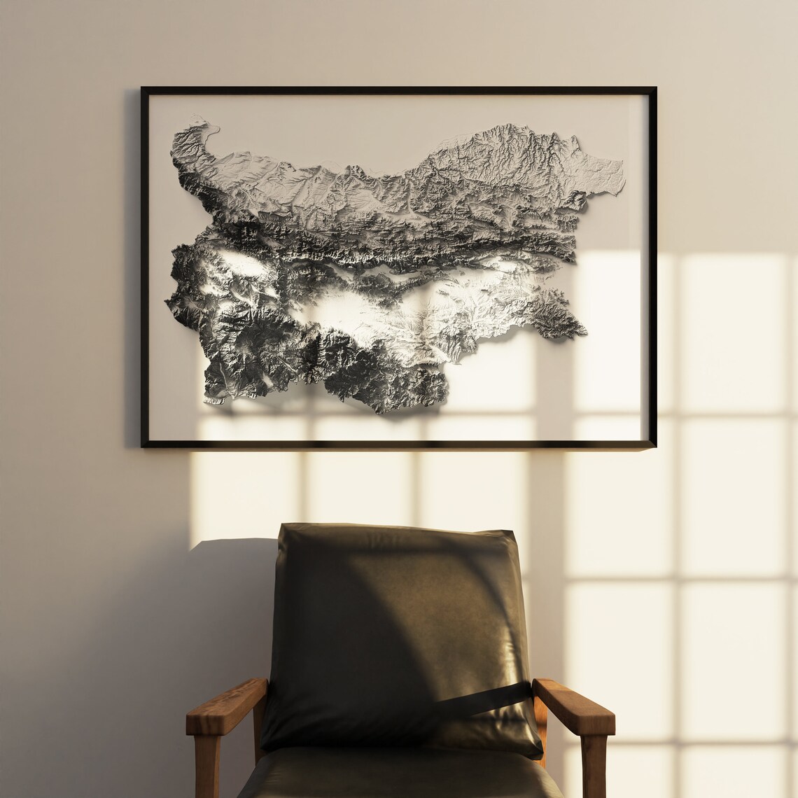 Bulgaria Map With Relief Effect, Bulgaria Elevation Map, Modern Art ...