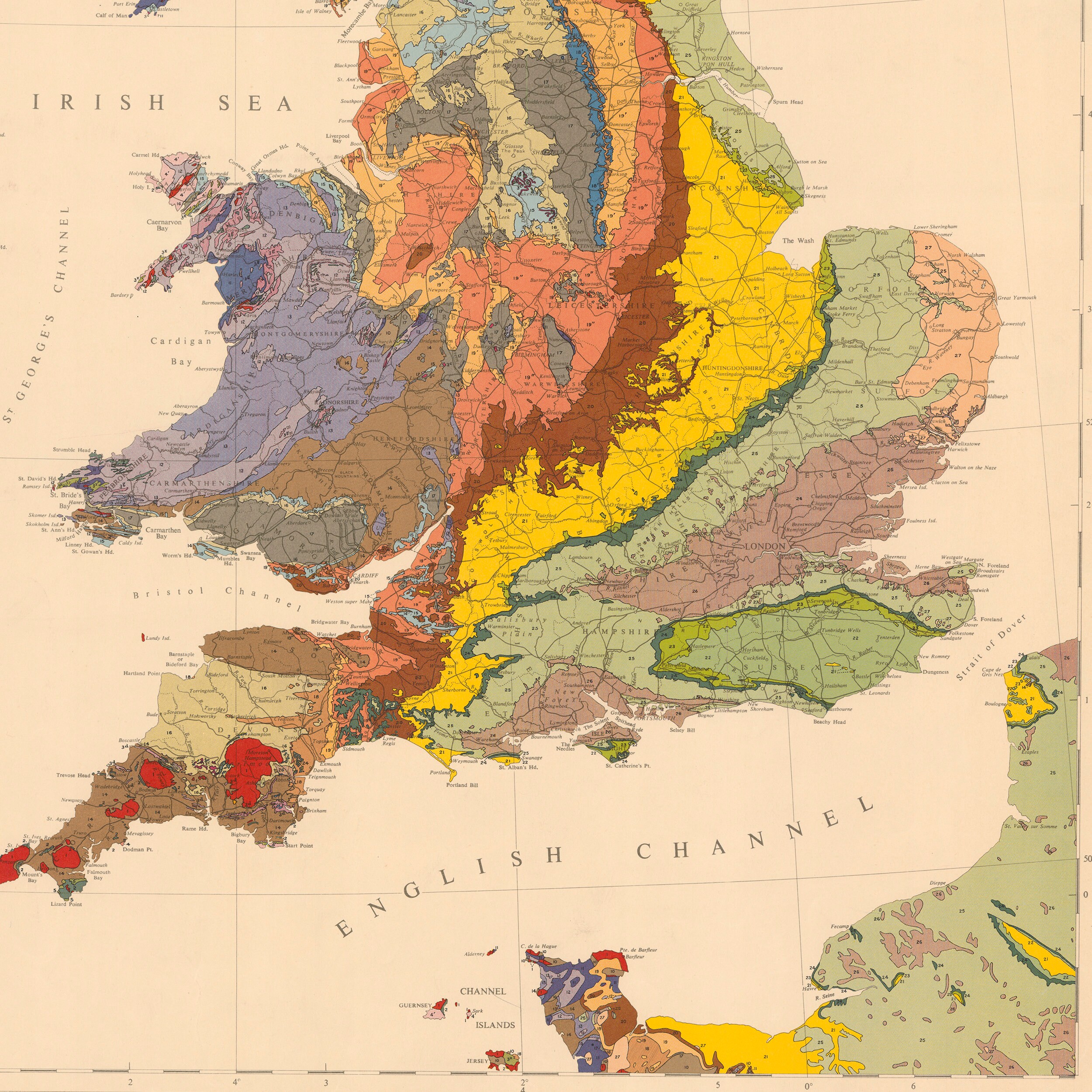 Vintage British Isles Geological Map, United Kingdom & Ireland Poster ...