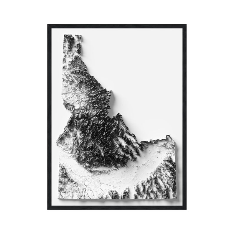 Idaho Map With Relief Effect, Idaho Elevation Map, Modern Art ...