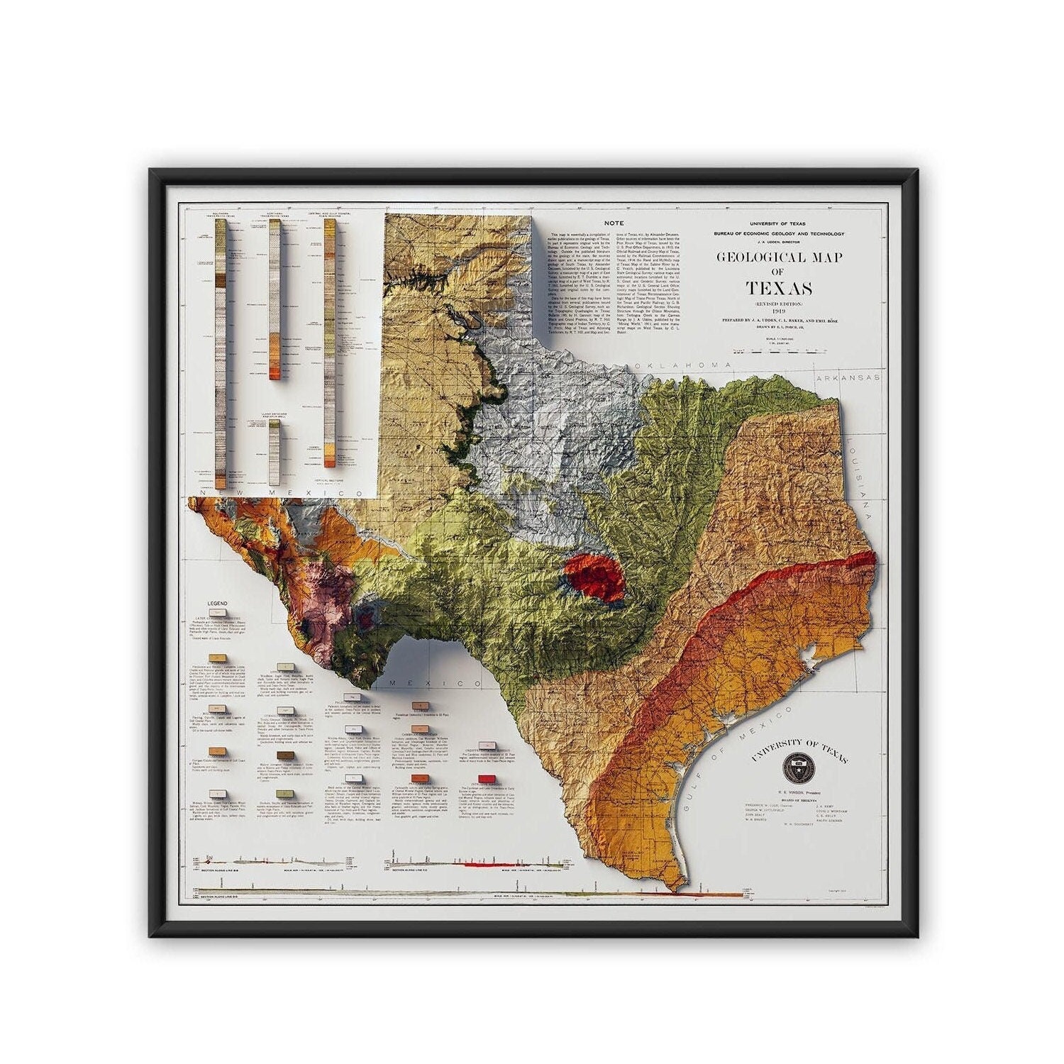 Geologic Map of the State of Texas 1919 Vintage Reprint Historical Map ...