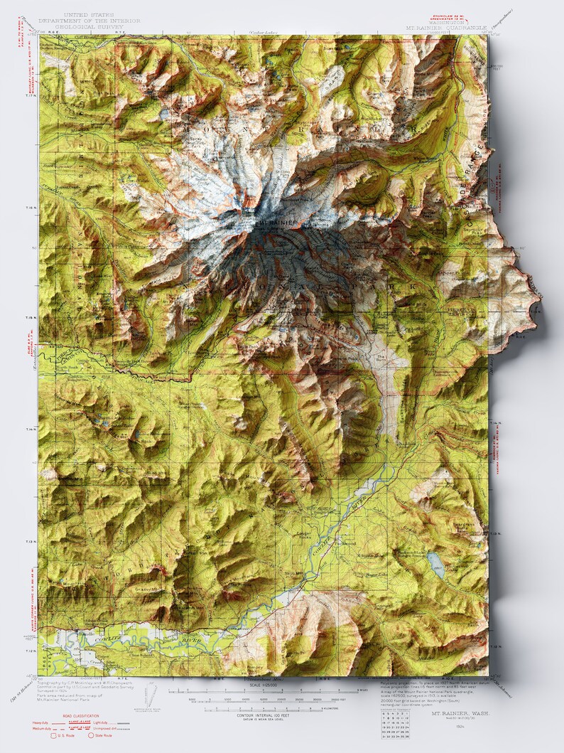 Vintage Mount Rainier Map 1924 | National Park Wall Art | Washington ...