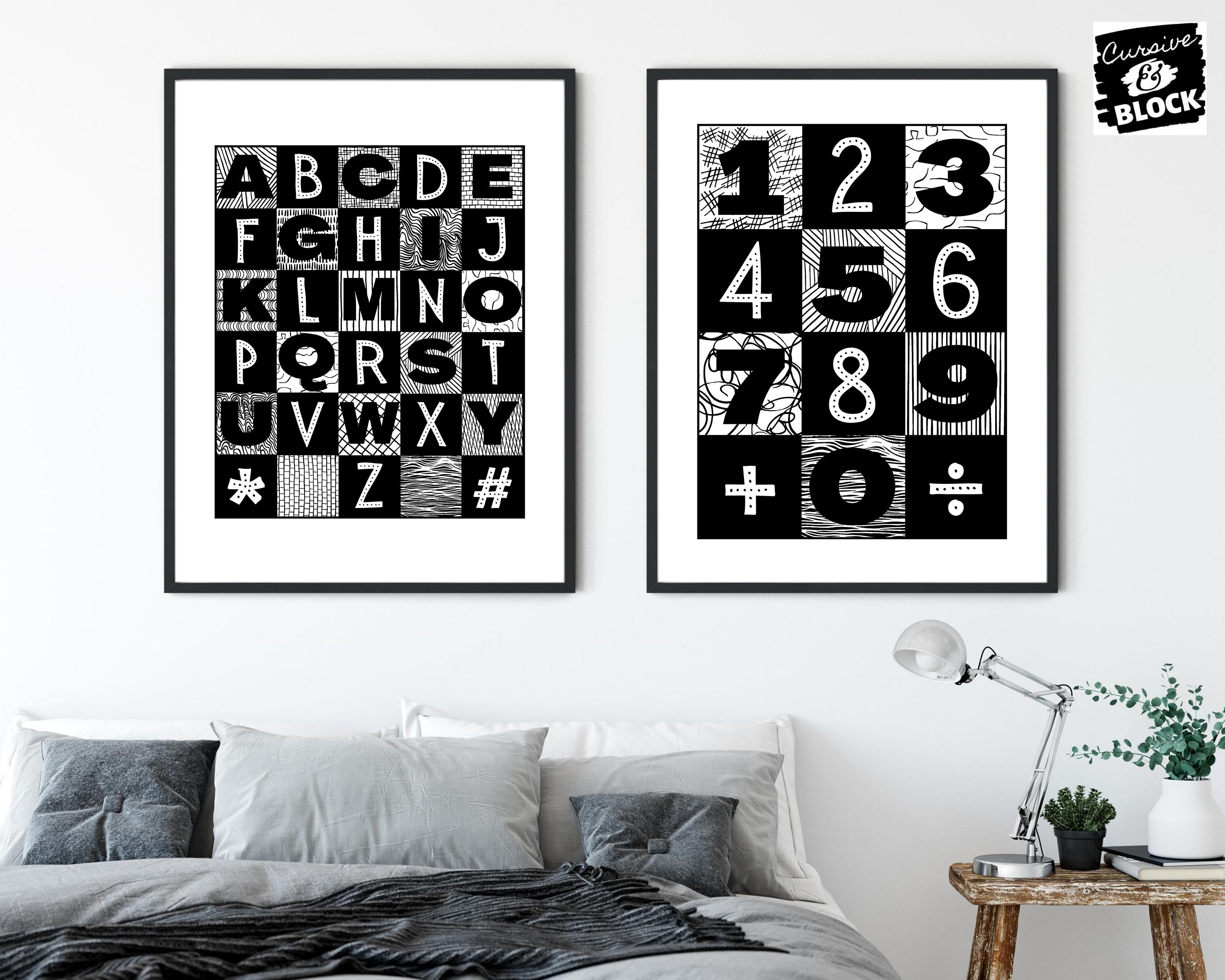 Letters and Numbers 2 Piece Abstract Wall Art Prints, Digital Download ...