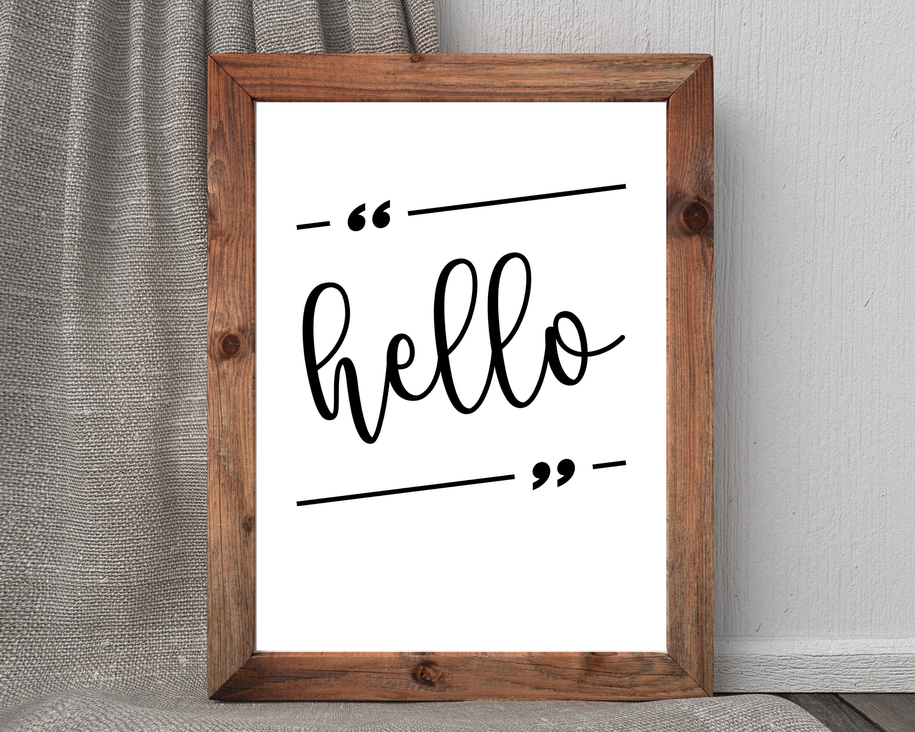 Hello Sign Script Font Printable Quotes Wall Decor, One Word Minimalist ...
