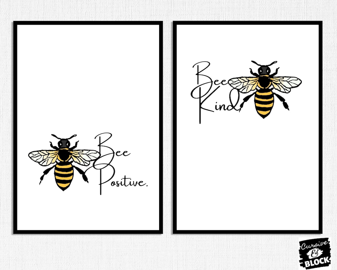 Bee Kind Be Positive Inspiring Wall Art, Pair of Downloadable Prints ...