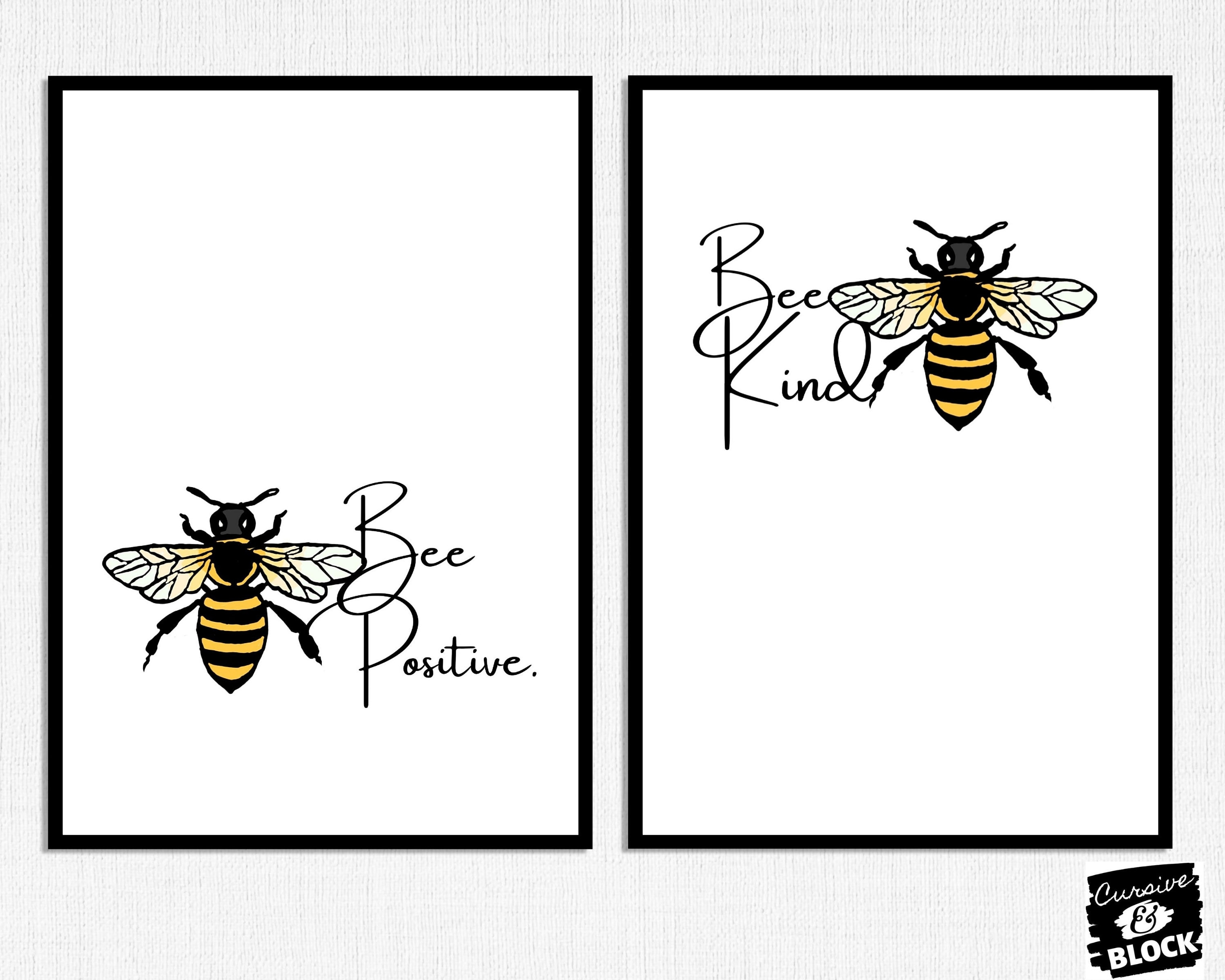 Bee Kind Be Positive Inspiring Wall Art, Pair of Downloadable Prints ...