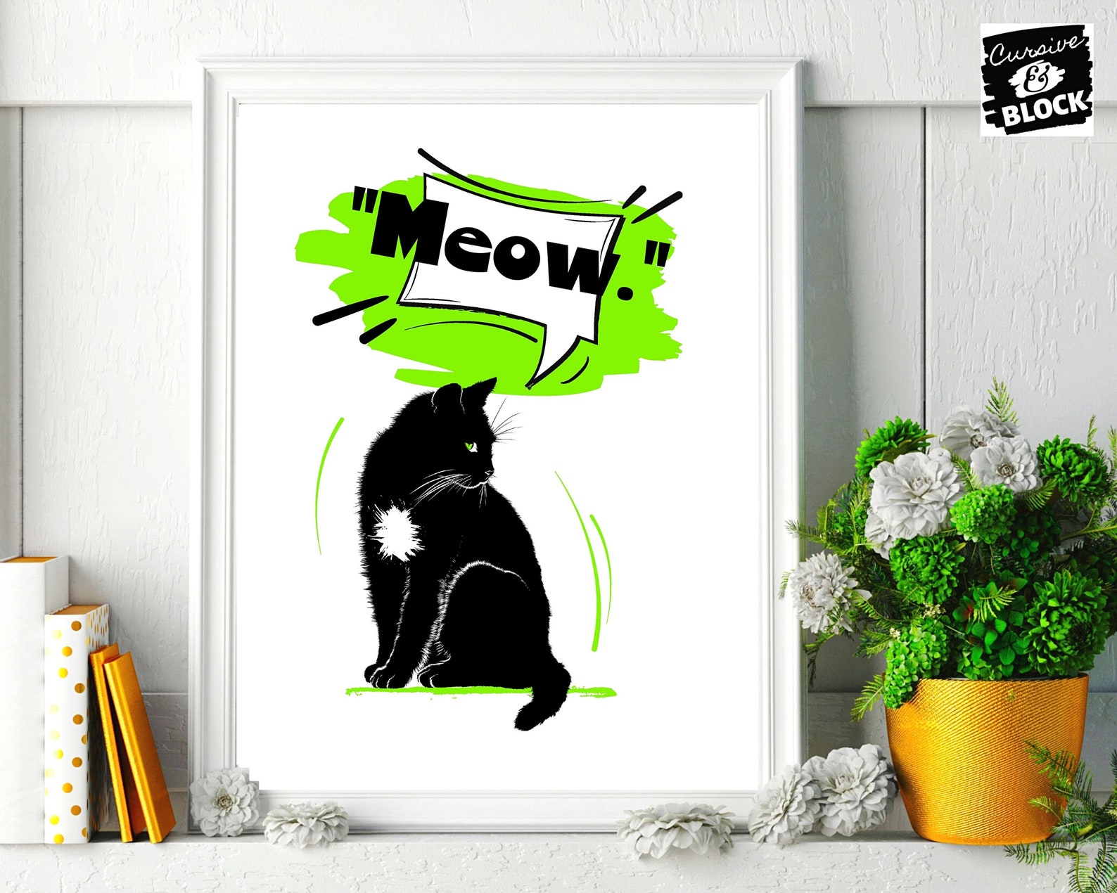 Meow Pop Art Print Black Cat Quotes Printable Wall Decor Cat - Etsy