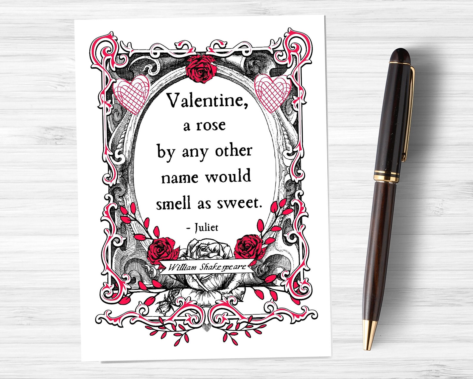 Printable Shakespeare Valentines Romantic Card Download With Romeo and ...