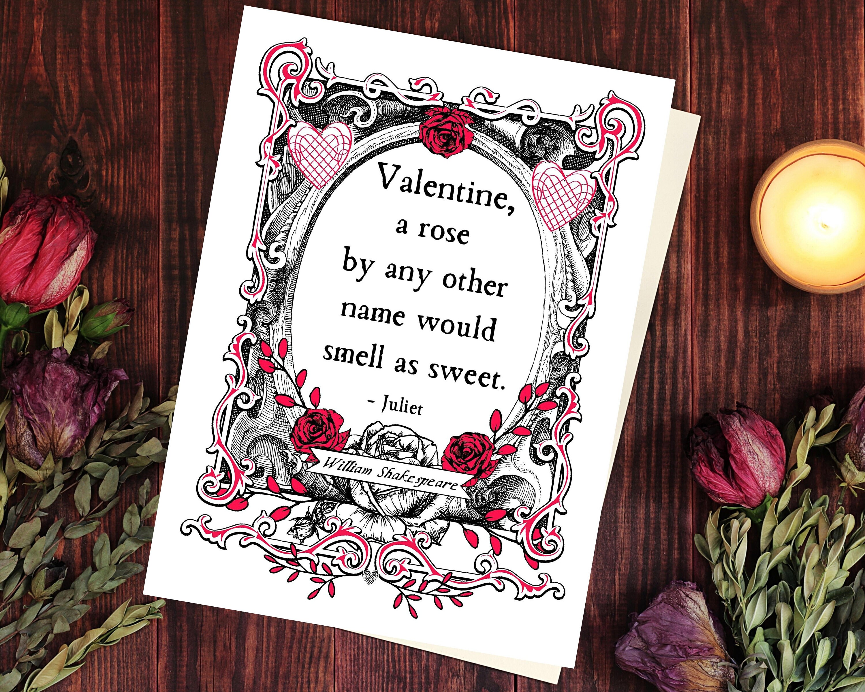 Printable Shakespeare Valentines Romantic Card Download With Romeo and ...