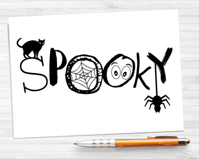 Spooky Halloween Card Printable Typography Card Halloween Greeting - Etsy