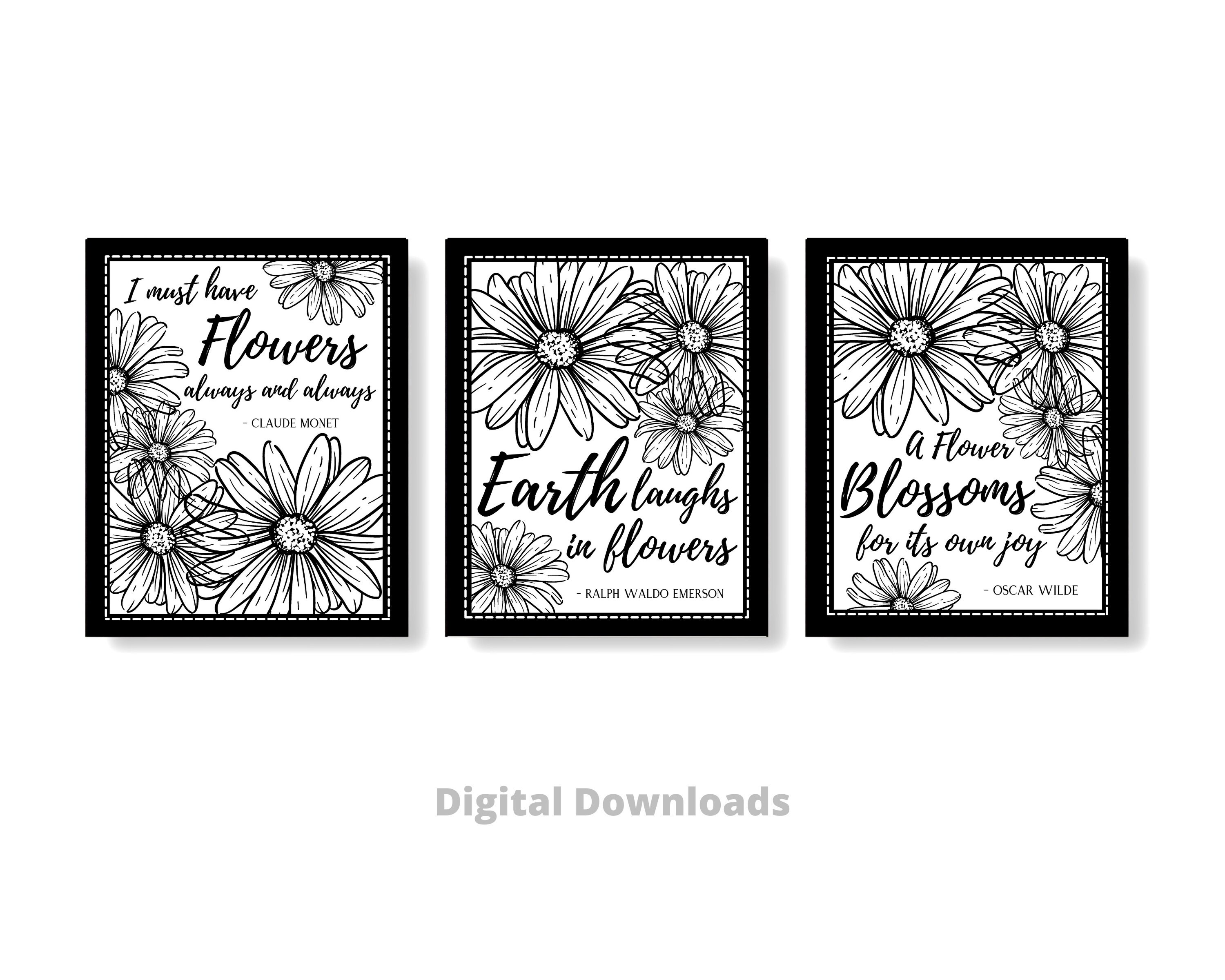3 Piece Wall Art Printable Flowers Quotes by Oscar Wilde, Claude Monet ...