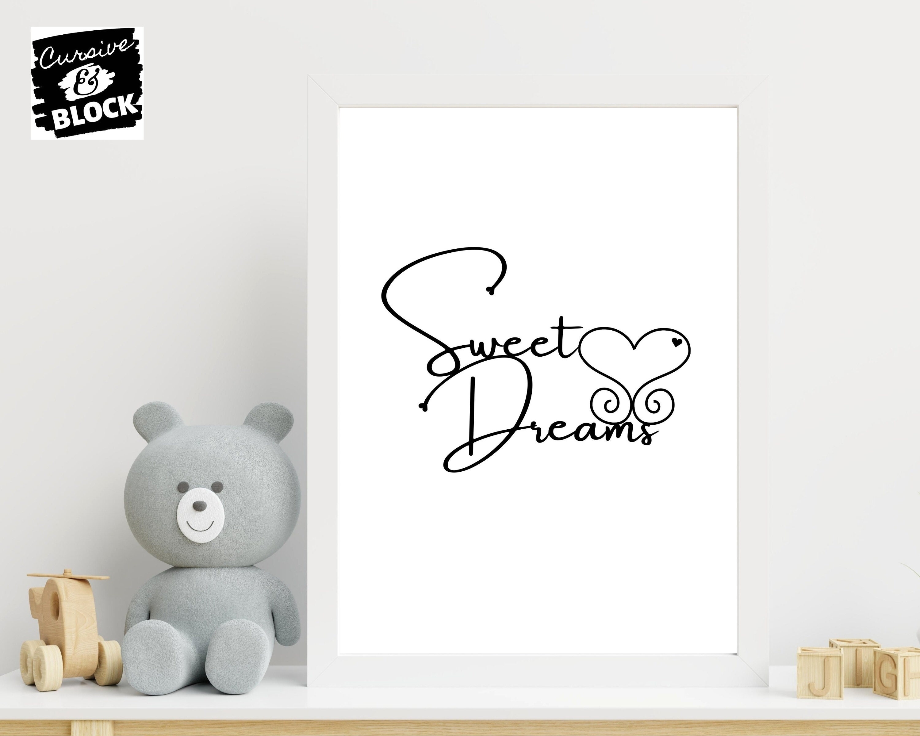 Above Bed Decor Cursive Font Sweet Dreams Sign Wall Art Print Download ...