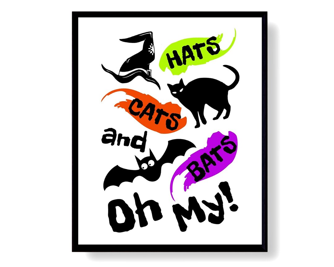 Cute Halloween Quote Poster Printable, Bats, Witches Hat and Black Cat ...