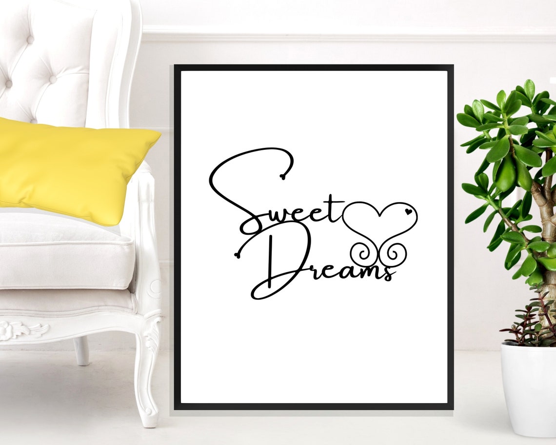 Above Bed Decor Cursive Font Sweet Dreams Sign Wall Art Print Download ...