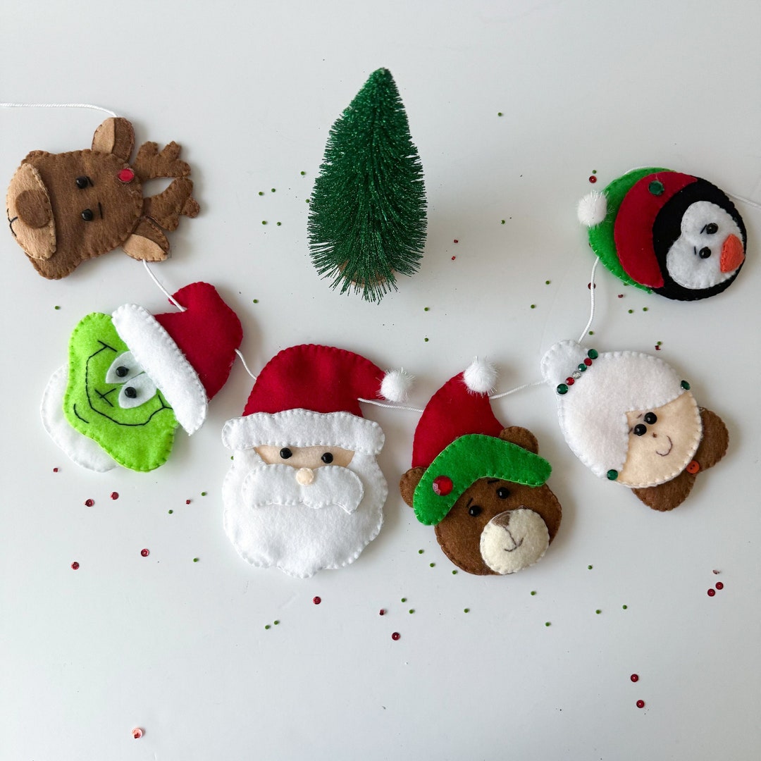 Christmas Felt Garland, Santa Claus Felt Garland, Christmas Mantel ...
