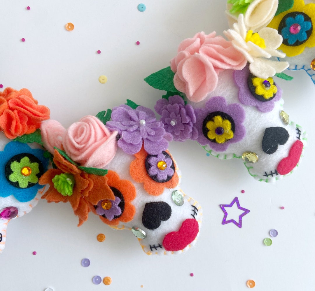 Sugar Skulls Felt Garland, Day of the Death Felt Garland, Halloween ...