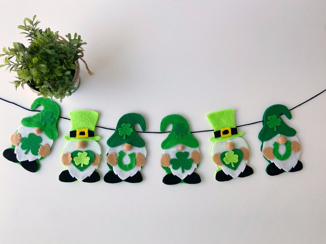 St Patrick's Gnome Felt Garland, St Patricks Day Felt Banner, St ...