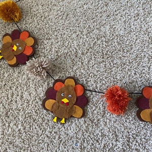 Turkey Felt Garland, Thanksgiving Decorations, Pom Poms Thanksgiving ...