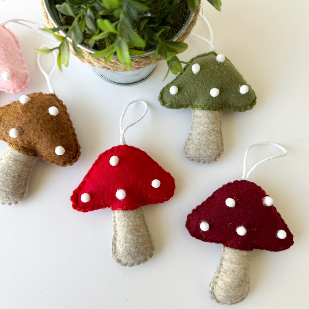 Felt Mushrooms Ornaments, Handmade Felt Mushroom, Forest Fairies ...
