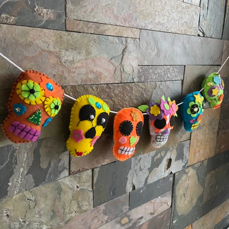 Day of the Death Felt Garland Sugar Skulls Felt Garland - Etsy