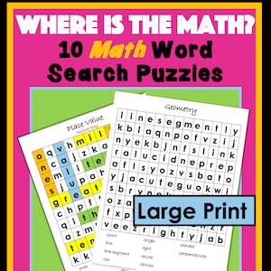 Math Word Search Puzzles, Fun Activities for Kids, Digital Download ...
