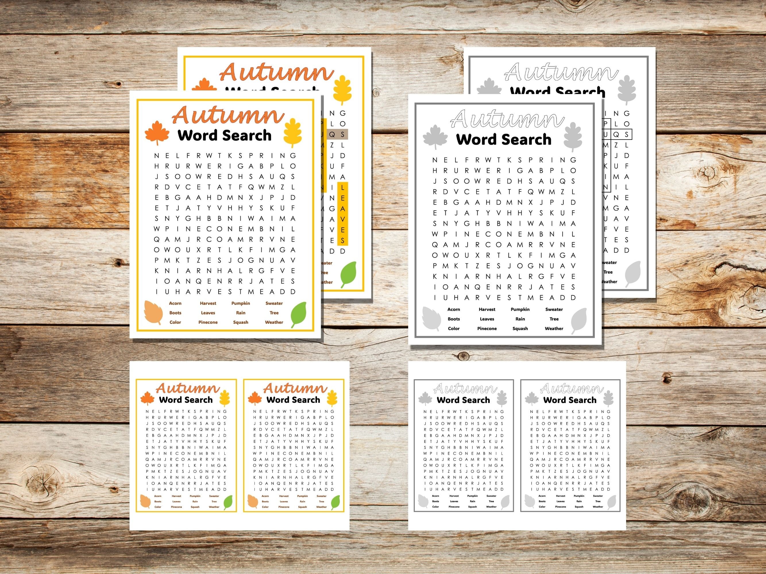 Printable Fall/autumn Word Search With Answers | Thanksgiving Word ...