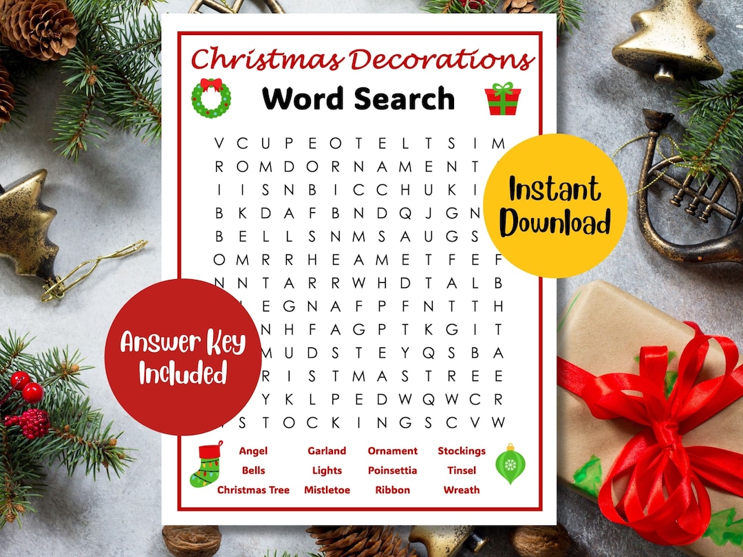 Christmas Decorations Word Search | Christmas Word Search - Etsy