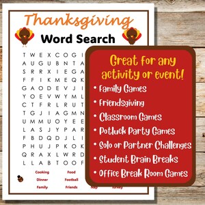 Printable Thanksgiving Word Search With Answers | Thanksgiving Word ...