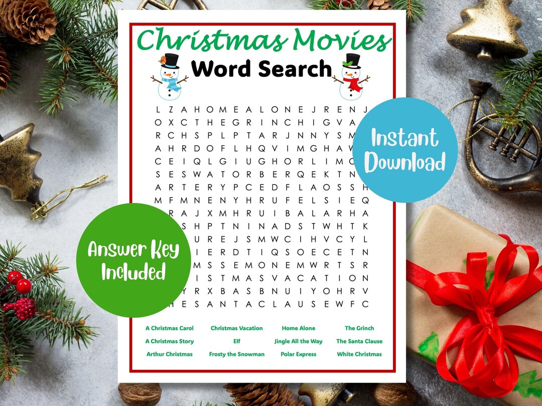 Christmas Movies Word Search | Christmas Word Search - Etsy