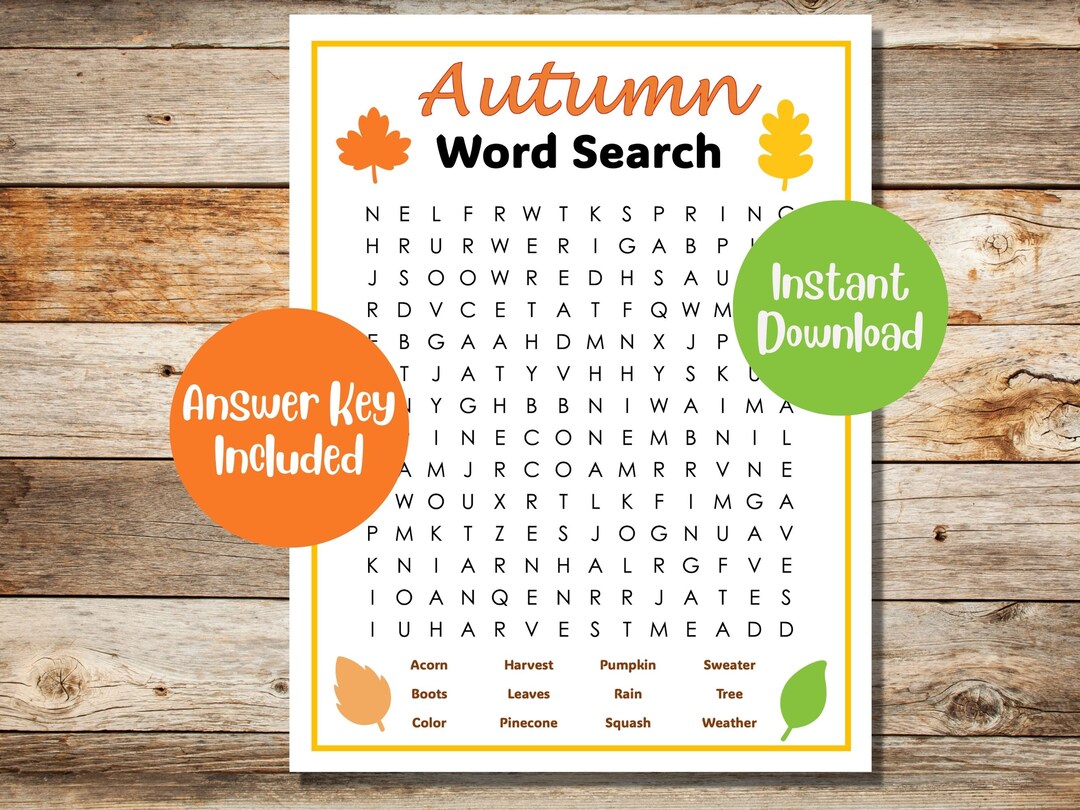 Printable Fall/autumn Word Search With Answers | Thanksgiving Word ...