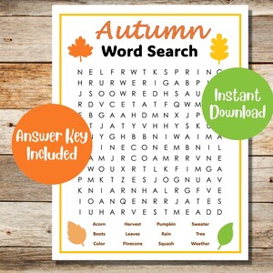 Printable Fall/autumn Word Search With Answers | Thanksgiving Word ...