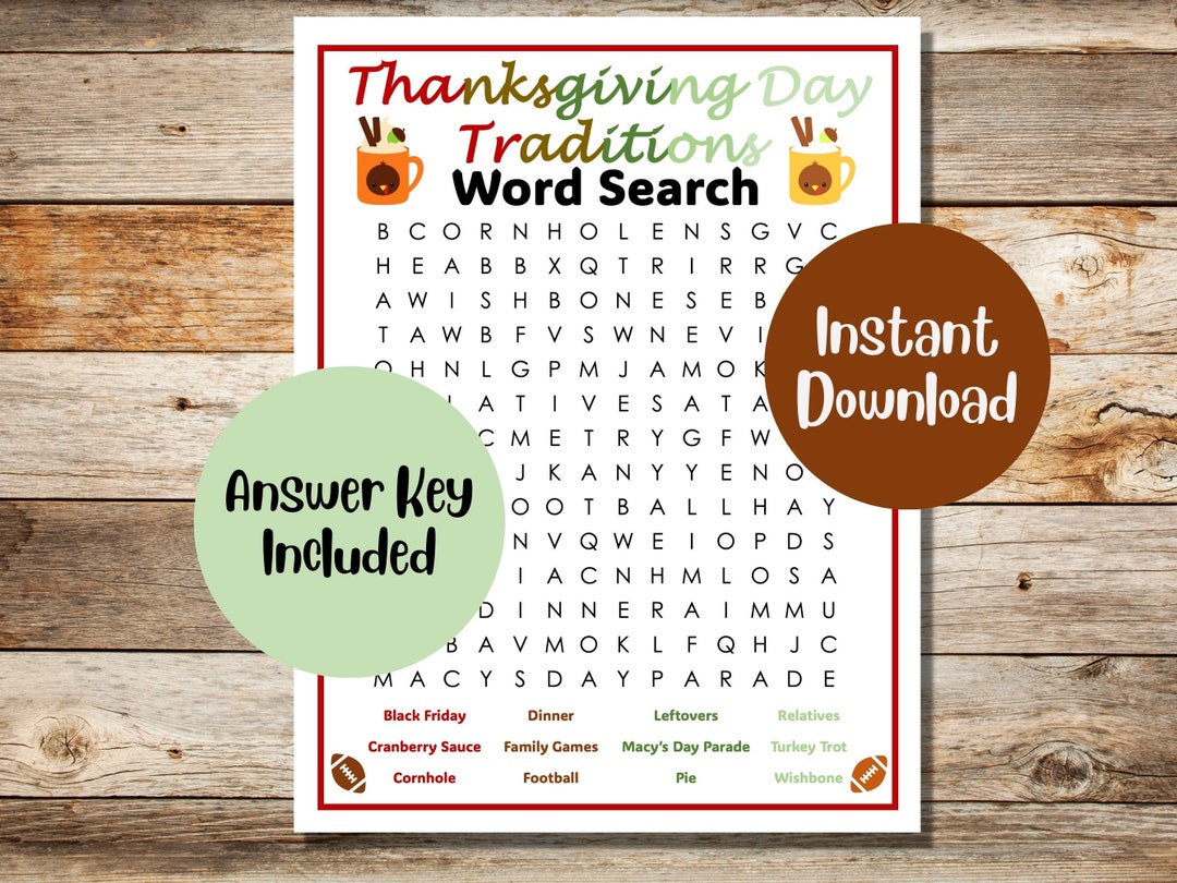 Printable Thanksgiving Word Search With Answers | Thanksgiving Word ...
