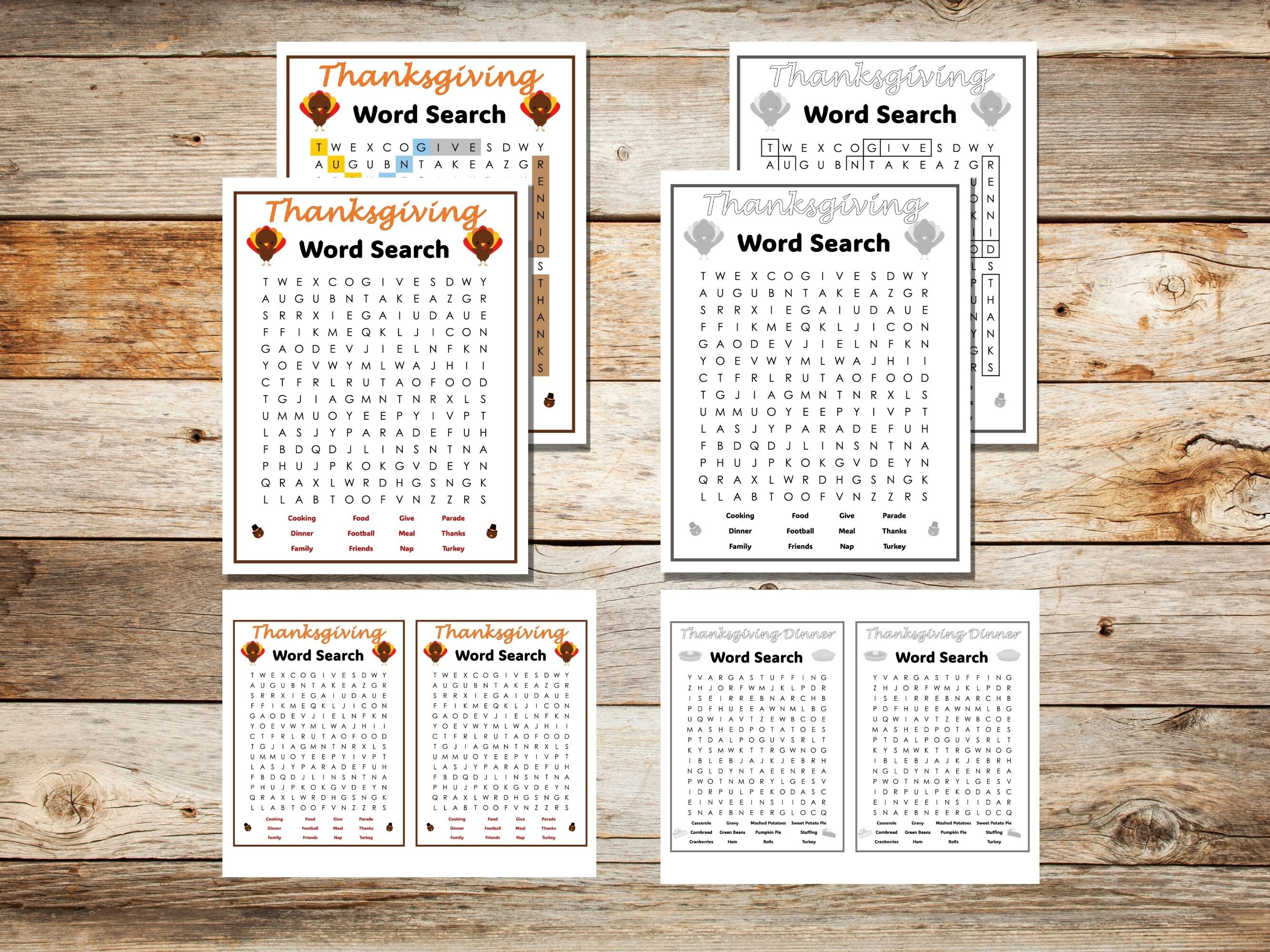 Printable Thanksgiving Word Search With Answers Thanksgiving - Etsy