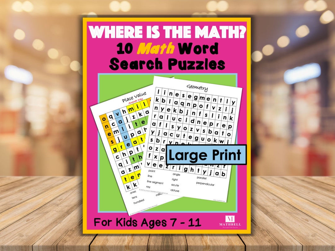 Math Word Search Puzzles, Fun Activities for Kids, Digital Download ...