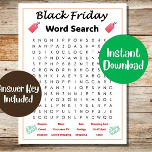 Printable Black Friday Word Search With Answers | Thanksgiving Word ...