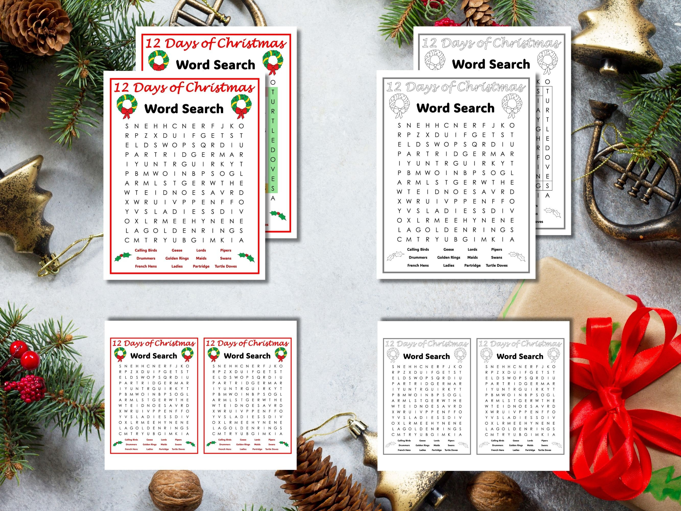 12 Days of Christmas Word Search Christmas Word Search - Etsy