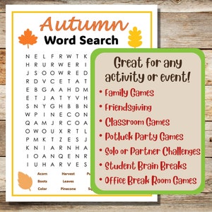 Printable Fall/autumn Word Search With Answers | Thanksgiving Word ...
