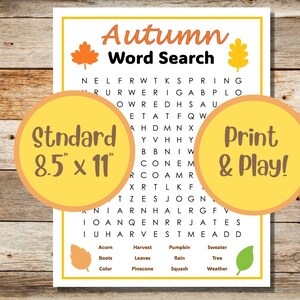 Printable Fall/autumn Word Search With Answers | Thanksgiving Word ...