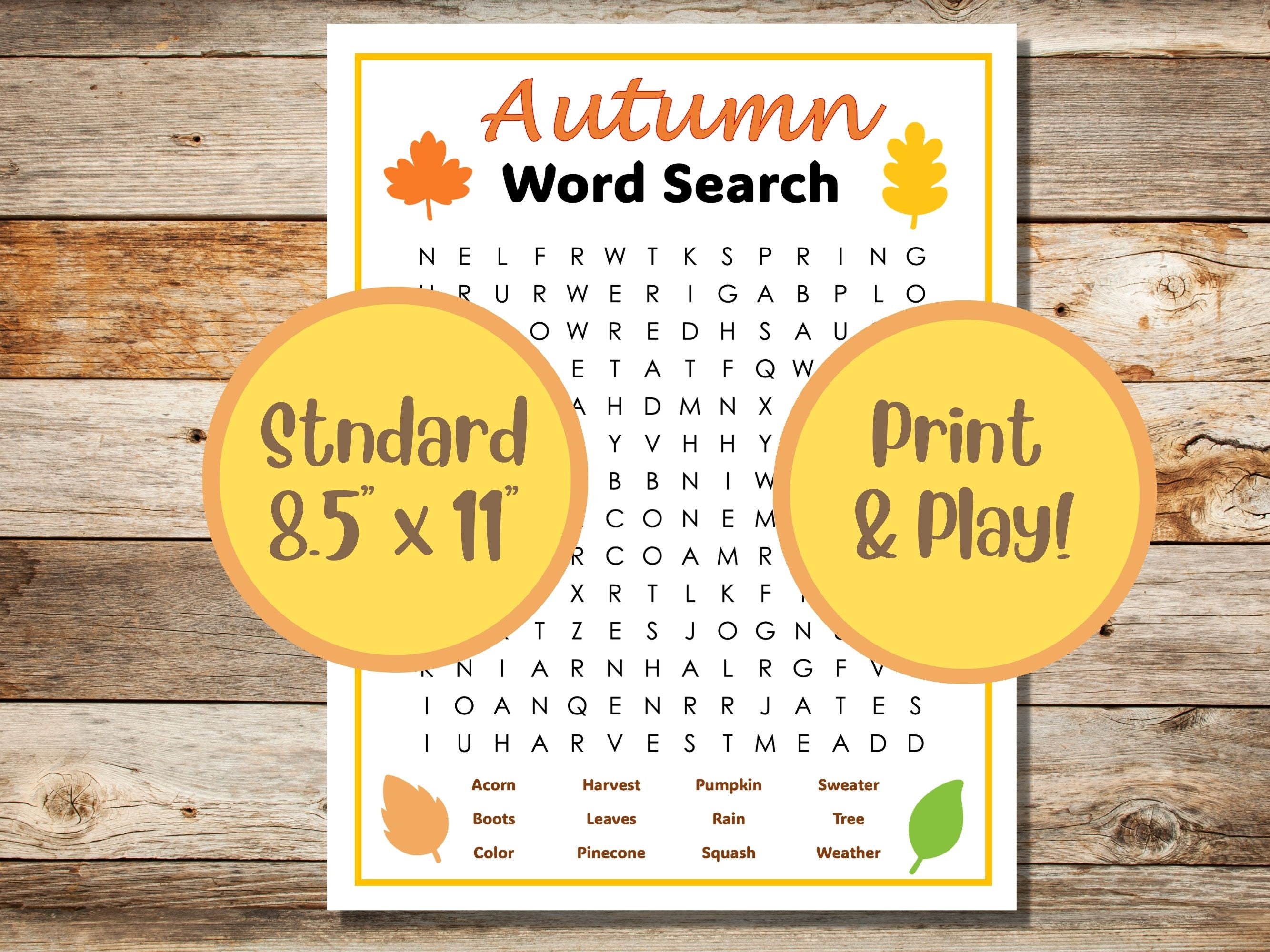 Printable Fall/autumn Word Search With Answers | Thanksgiving Word ...