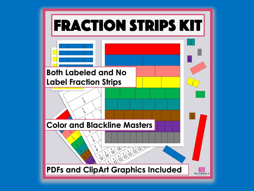 Printable Fraction Strips Kit, Fraction Tiles, Fraction Bars, Math ...