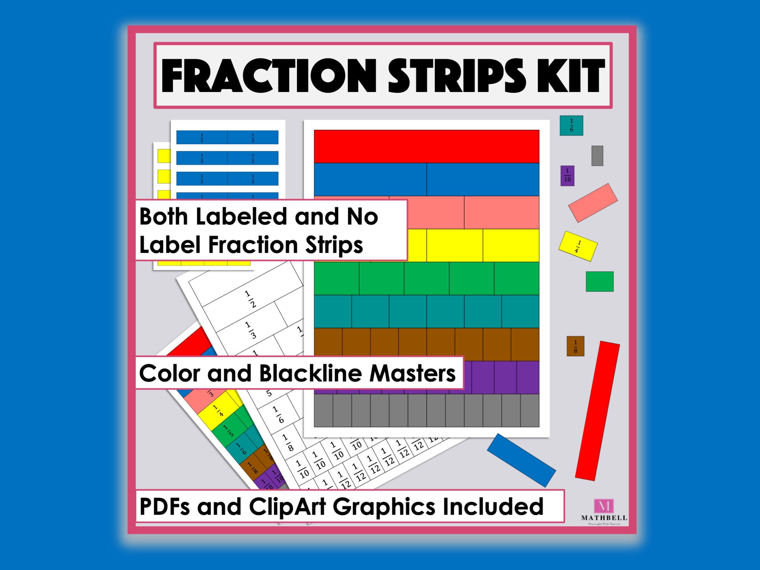 Printable Fraction Strips Kit, Fraction Tiles, Fraction Bars, Math ...
