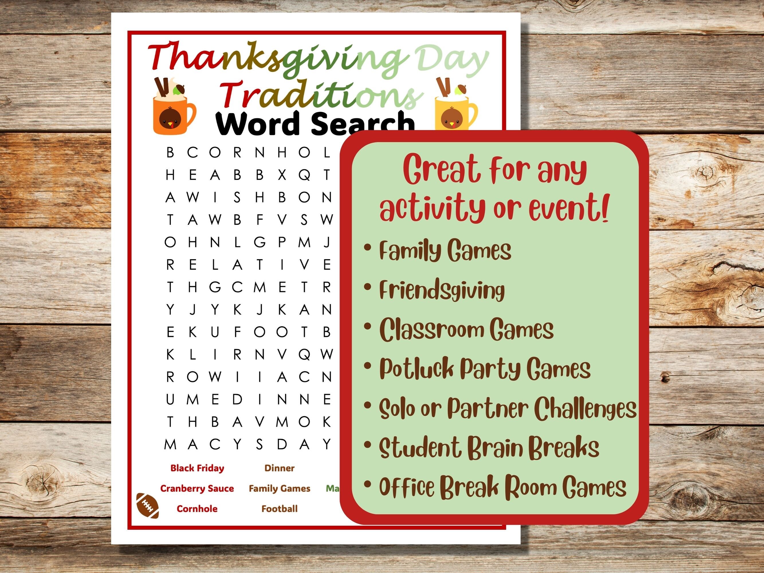 Printable Thanksgiving Word Search With Answers | Thanksgiving Word ...