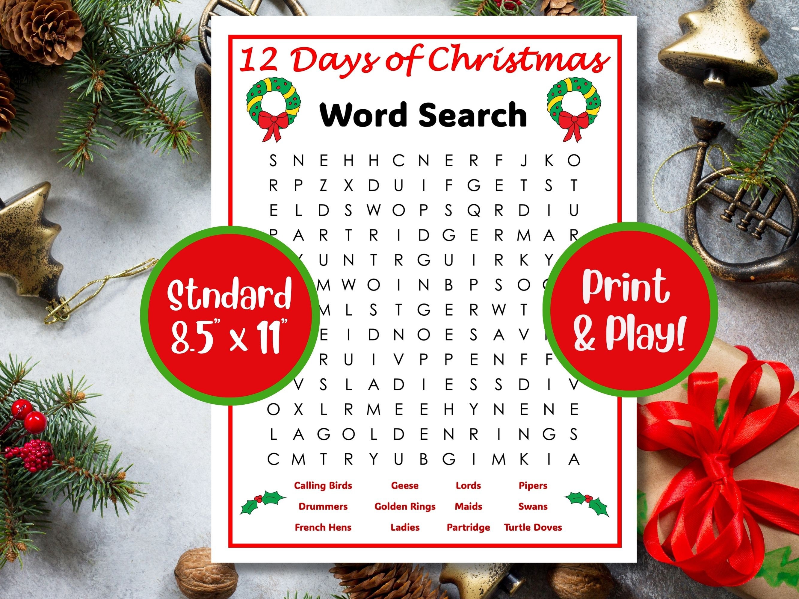 12 Days of Christmas Word Search | Christmas Word Search - Etsy