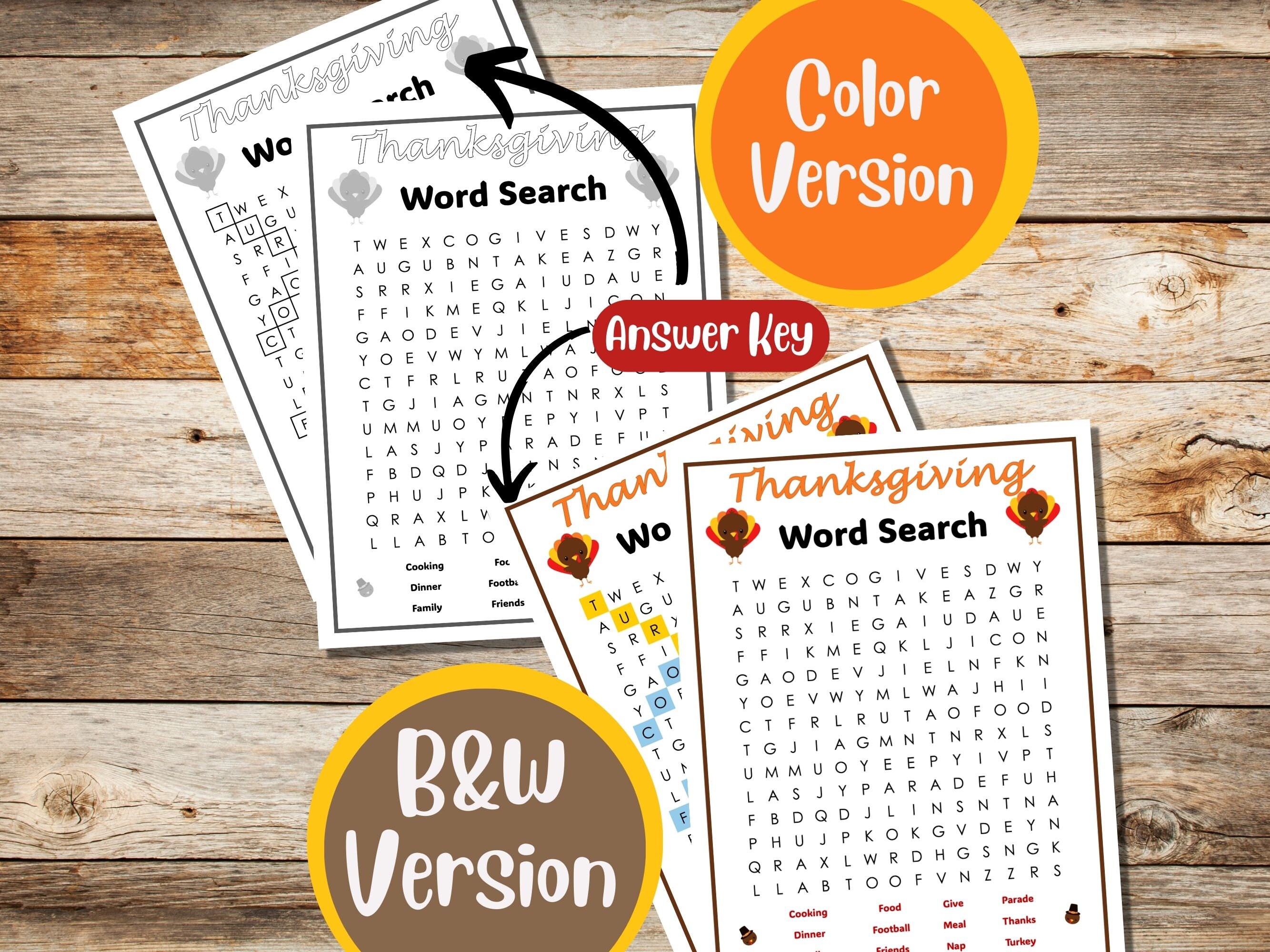 Printable Thanksgiving Word Search With Answers | Thanksgiving Word ...